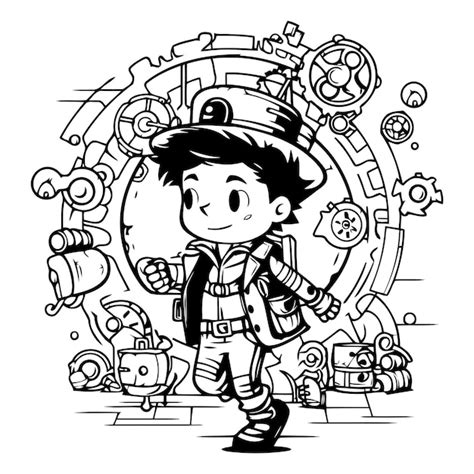 El lindo explorador de dibujos animados de un pequeño explorador