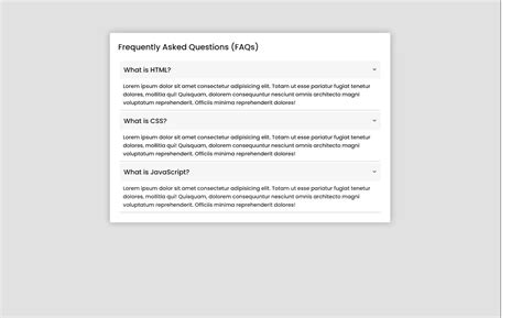 faqs page using html css and javascript with source code sourcecodester