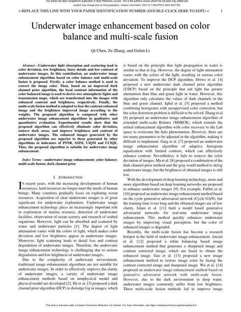 pdf underwater image enhancement based on color balance and multi scale fusion