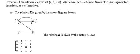 solved determine if the relation r on the set a b c d} is