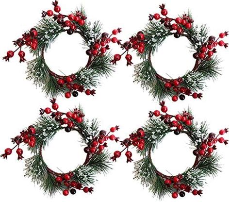 Amazon 4 Pcs Christmas Candle Rings 4 Inches Candle Wreaths