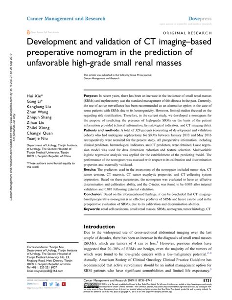 pdf development and validation of ct imaging based preoperative nomogram in the prediction of