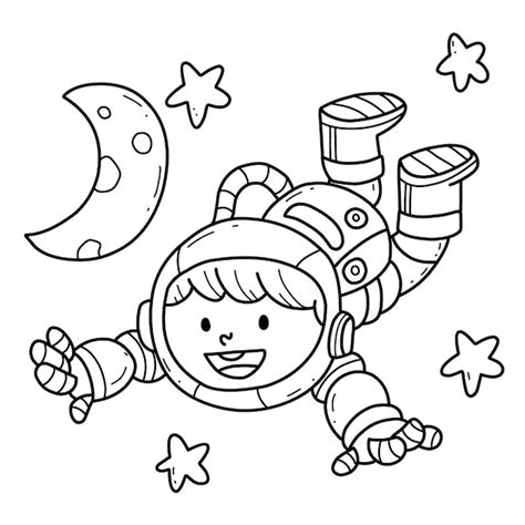 Lindo Astronauta Flotando En El Espacio Dibujado A Mano Para Colorear
