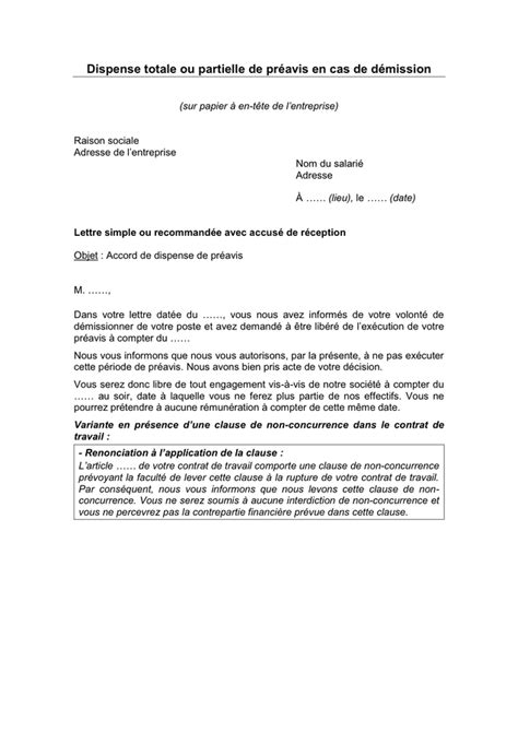Mod Le Courrier Dispense De Pr Avis Par Le Salari