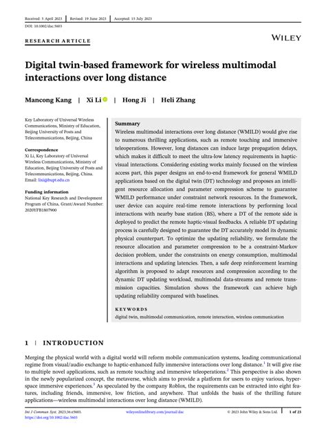 digital twin‐based framework for wireless multimodal interactions over long distance