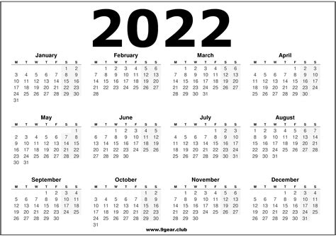 2022 Calendar Black And White Hd Printable Calendars 2022 Images And