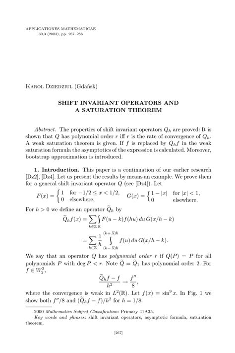 pdf shift invariant operators and a saturation theorem