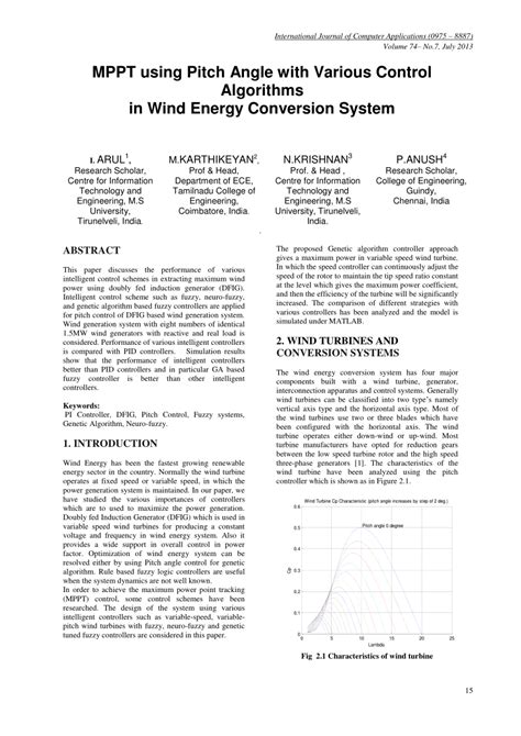 [pdf] mppt using pitch angle with various control algorithms in wind energy conversion system