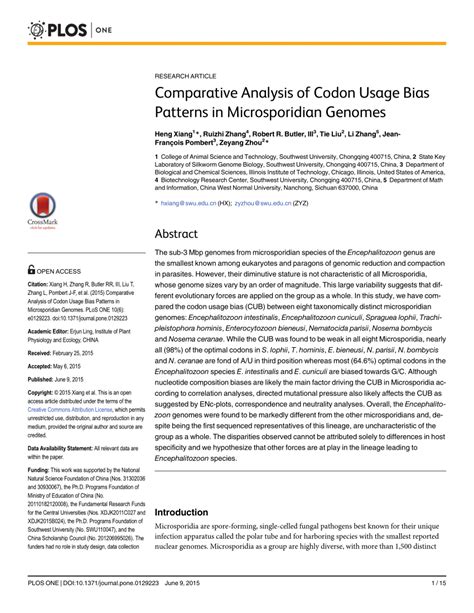 pdf comparative analysis of codon usage bias patterns in microsporidian genomes