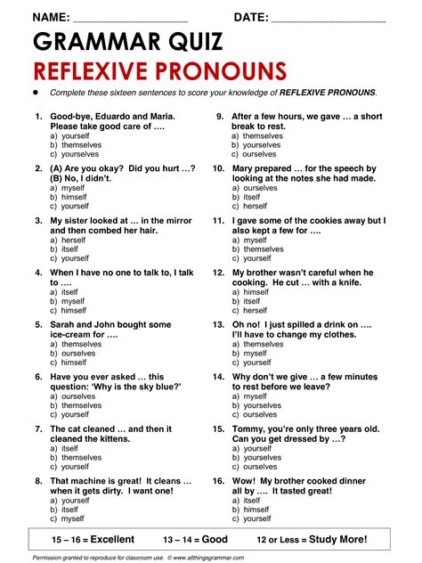 Reflexive And Intensive Pronouns Worksheet