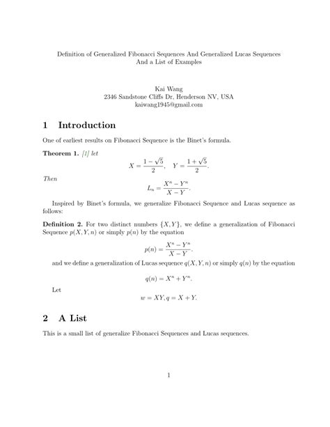 pdf definition of generalized fibonacci sequences and generalized lucas sequences and a list