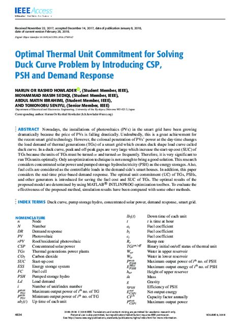pdf optimal thermal unit commitment for solving duck curve problem by introducing csp psh and