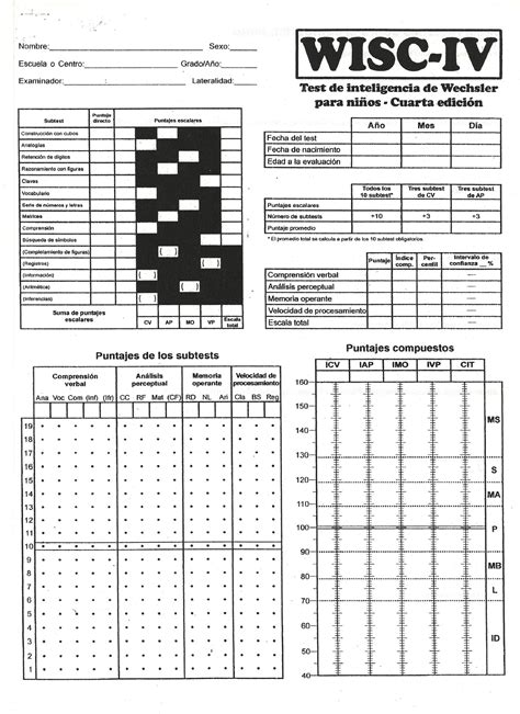 Plantilla Excel Wisc V Y Wais Iv Para Descargar Plantillasoffice Net