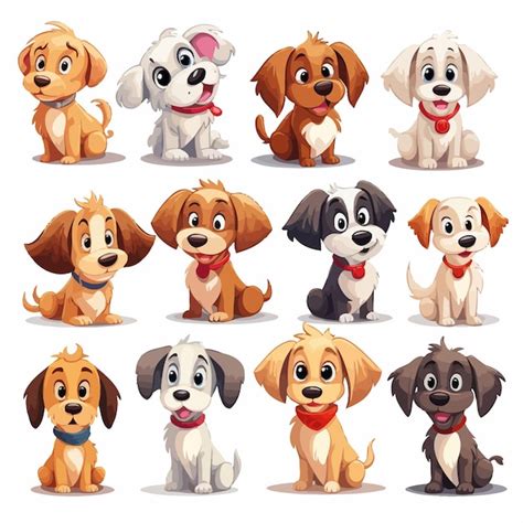 Conjunto De Perros Personajes De Dibujos Animados Vector Premium