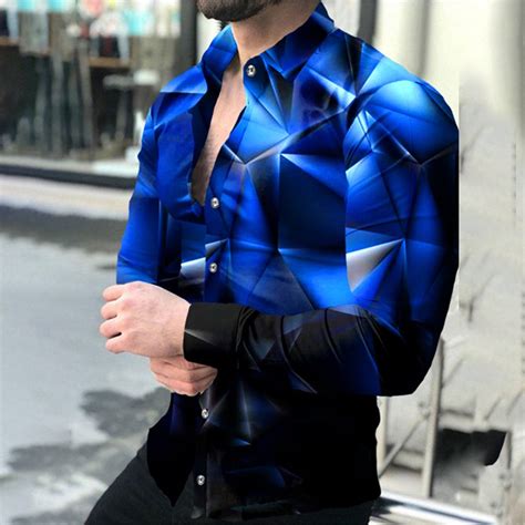 Camisas Para Hombre Degradadas Moda Casual Impresa Manga Larga Fiesta