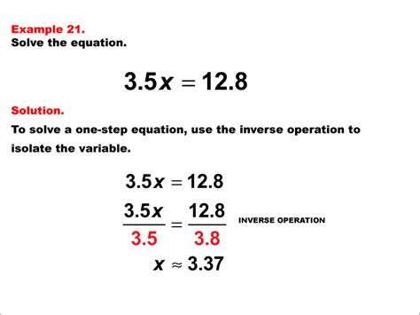 math example solving one step equations example 21 media4math