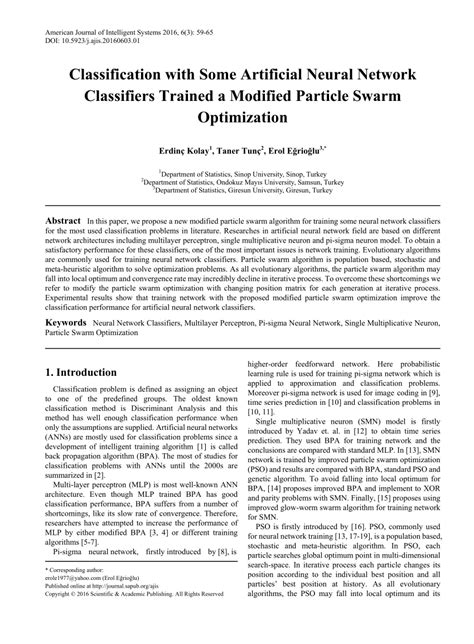 pdf classification with some artificial neural network classifiers trained a modified particle