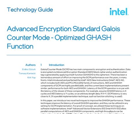 advanced encryption standard galois counter mode optimized ghash function technology guide
