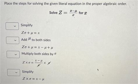 solved place the steps for solving the given literal