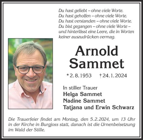 Traueranzeigen Von Arnold Sammet Trauer Gnz De
