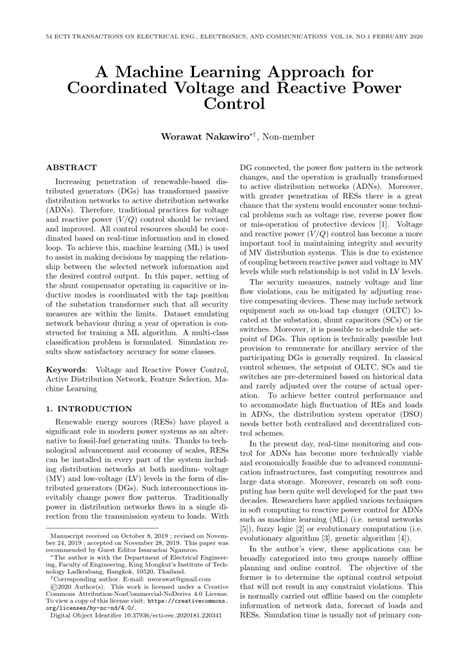 pdf a machine learning approach for coordinated voltage and reactive power control