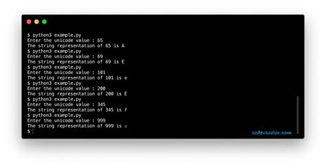 python program to convert unicode or ascii value to a character codevscolor