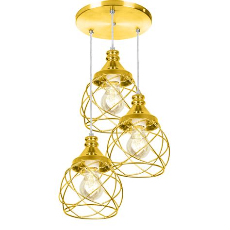 Lustre Pendente Triplo Esfera Aramado Dourado Cm Leroy Merlin
