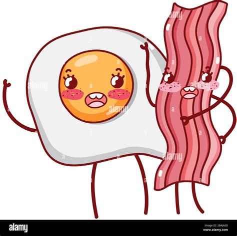 Desayuno Lindo Huevo Frito Y Tocino Kawaii Dibujo Vectorial De Dibujos