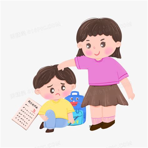 手绘妈妈安慰孩子考试元素图片免费下载 PNG素材 编号z7ri5d9o2 图精灵