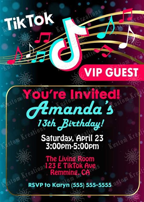 Tiktok Birthday Invitations Birthday Invitations Teen Birthday Invitations Birthday Party