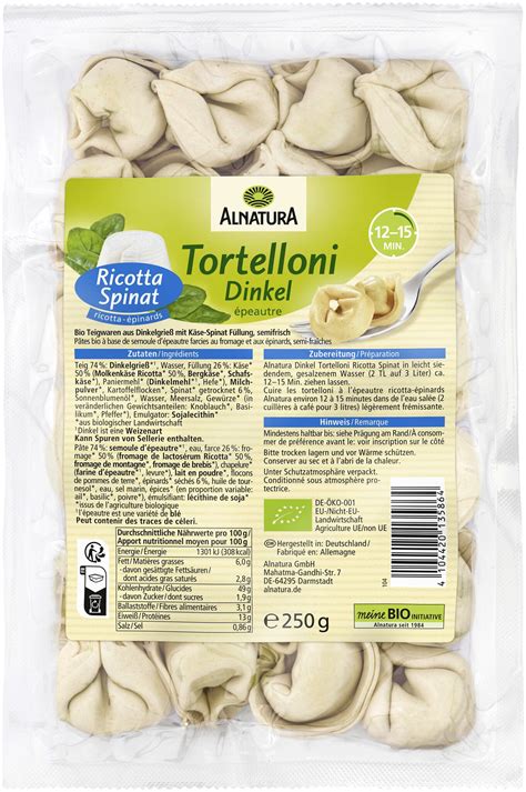 Dinkel Tortelloni Ricotta Spinat 250 g in Bio Qualität von Alnatura