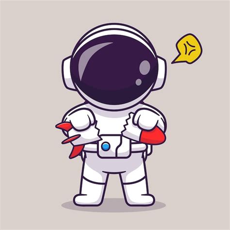 Premium Vector Cute Angry Astronaut Breaking Rocket Toy Cartoon