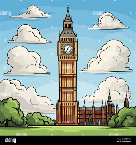 Big Ben Big Ben Hand Drawn Comic Illustration Vector Doodle Style