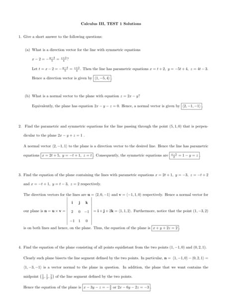 calculus iii test 1 solutions 1 give a short