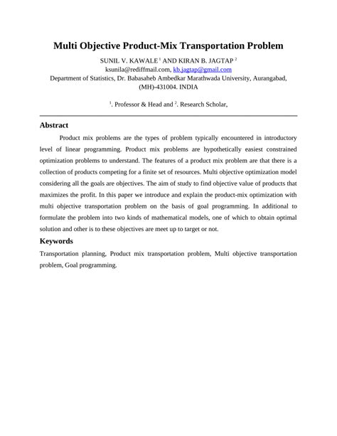 pdf multi objective product mix transportation problem