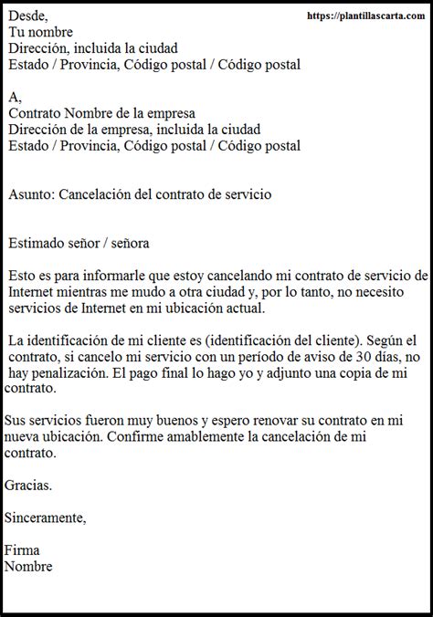 Carta de cancelación de contrato de servicios Dia Laborable