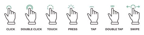 Hand Finger Touch Swipe Click Press And Tap Line Icon Set Gesture