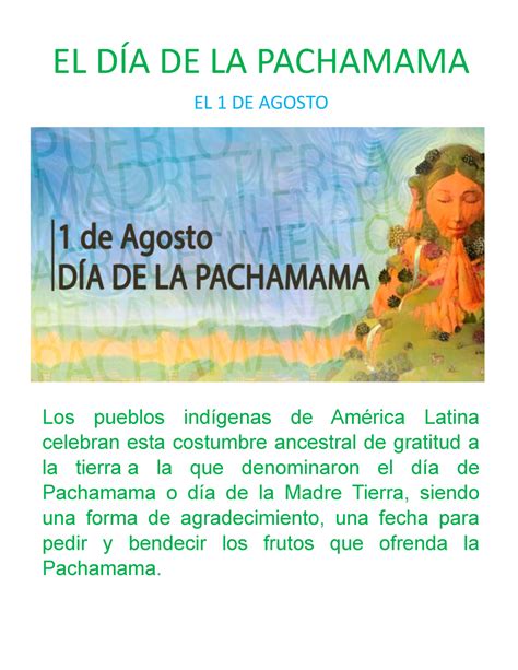 EL DÍA DE LA Pachamama apuntes quinto secundaria EL DÍA DE LA