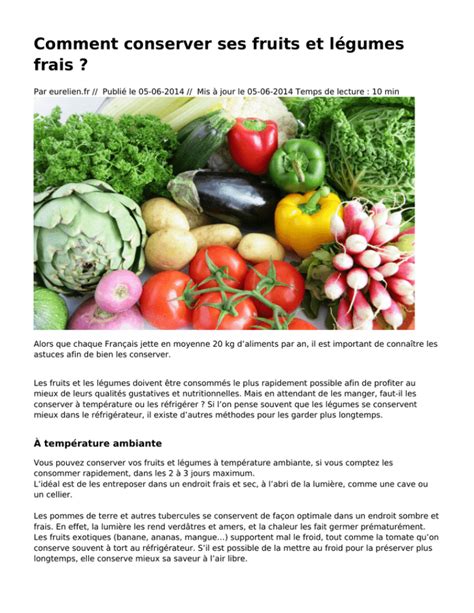 Comment Conserver Ses Fruits Et L Gumes Frais