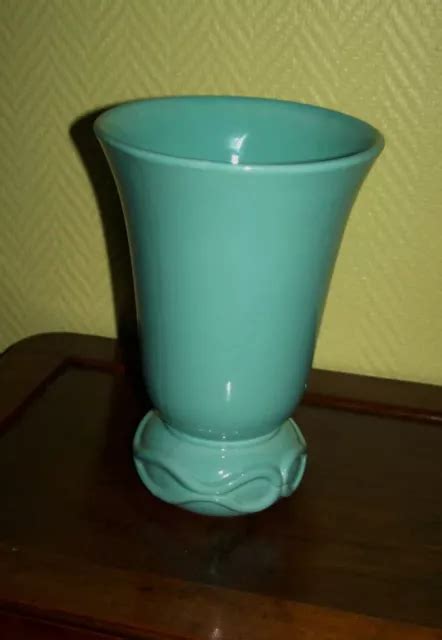 VASE TROMPETTE ANCIEN Céramique Faïence Saint Clément vert pistache EUR