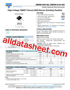 MBRB10100 M3 Datasheet PDF Vishay Siliconix