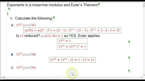 exponents in a nonprime modulus and euler s theorem part 1 youtube