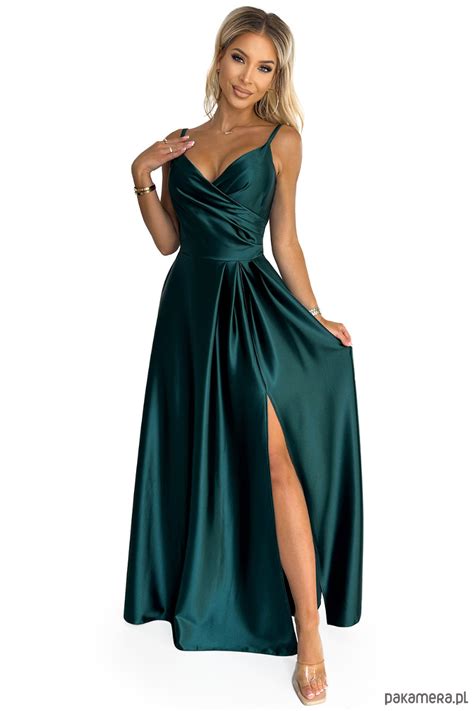 299 9 CHIARA elegancka maxi satynowa suknia na ramiączkach ZIELEŃ