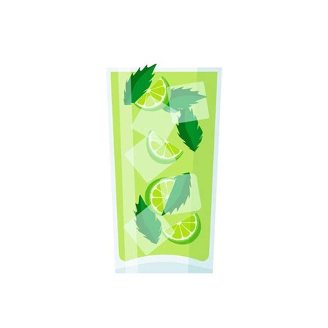 Mojito con menta de lima y hielo en un vaso de ilustración de vector de