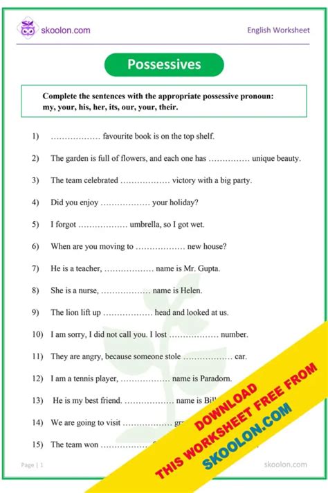 Possessives Worksheet 2 Skoolon