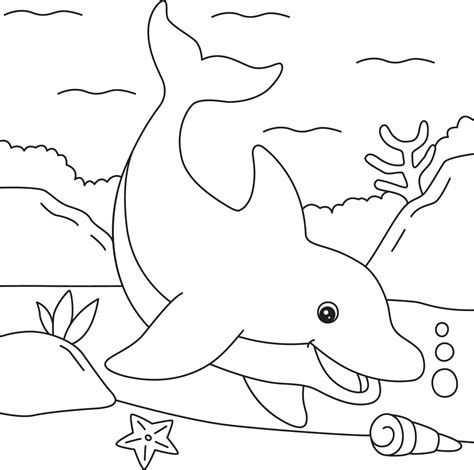 Delfín en el Mar para colorear imprimir e dibujar ColoringOnly