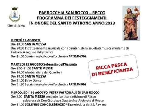 Recco Festa Di San Rocco Messa Presieduta Dal Cardinale Bagnasco
