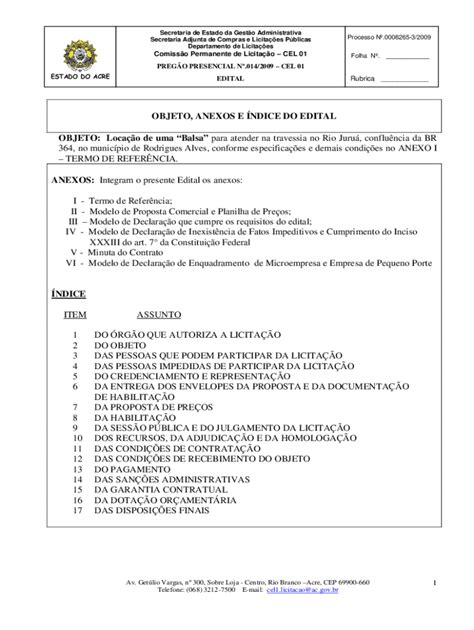 Preenchível Disponível Comisso Permanente de Licitao CEL 01 Fax Email
