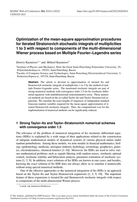 pdf optimization of the mean square approximation procedures for iterated stratonovich