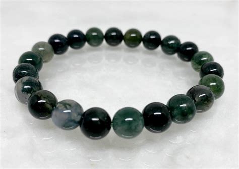 Moss Agate Bracelet 8MM A Round Beaded Bracelet Healing Etsy